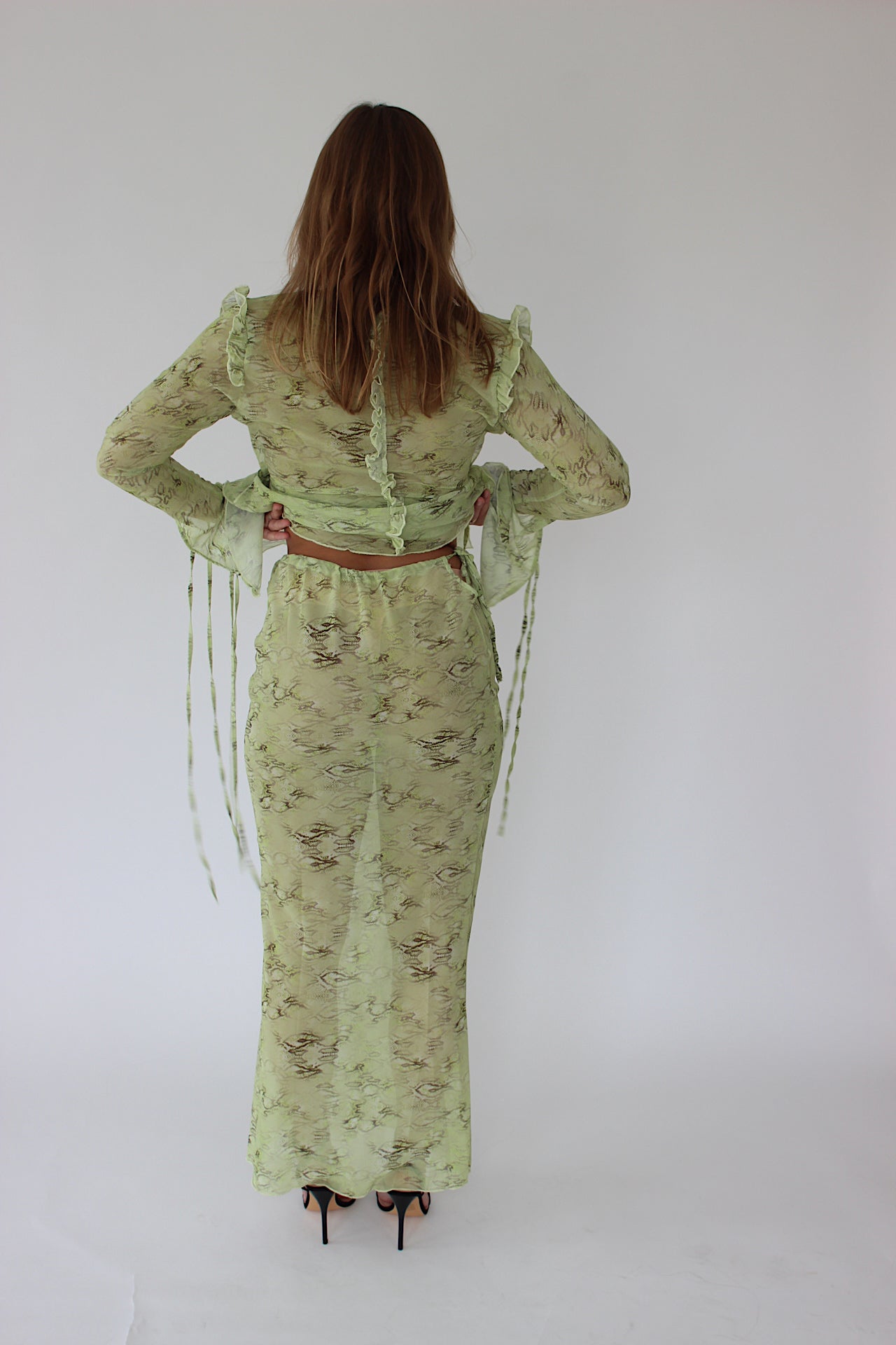 VIVI - Green Frilled Hem Maxi Skirt – chouette club