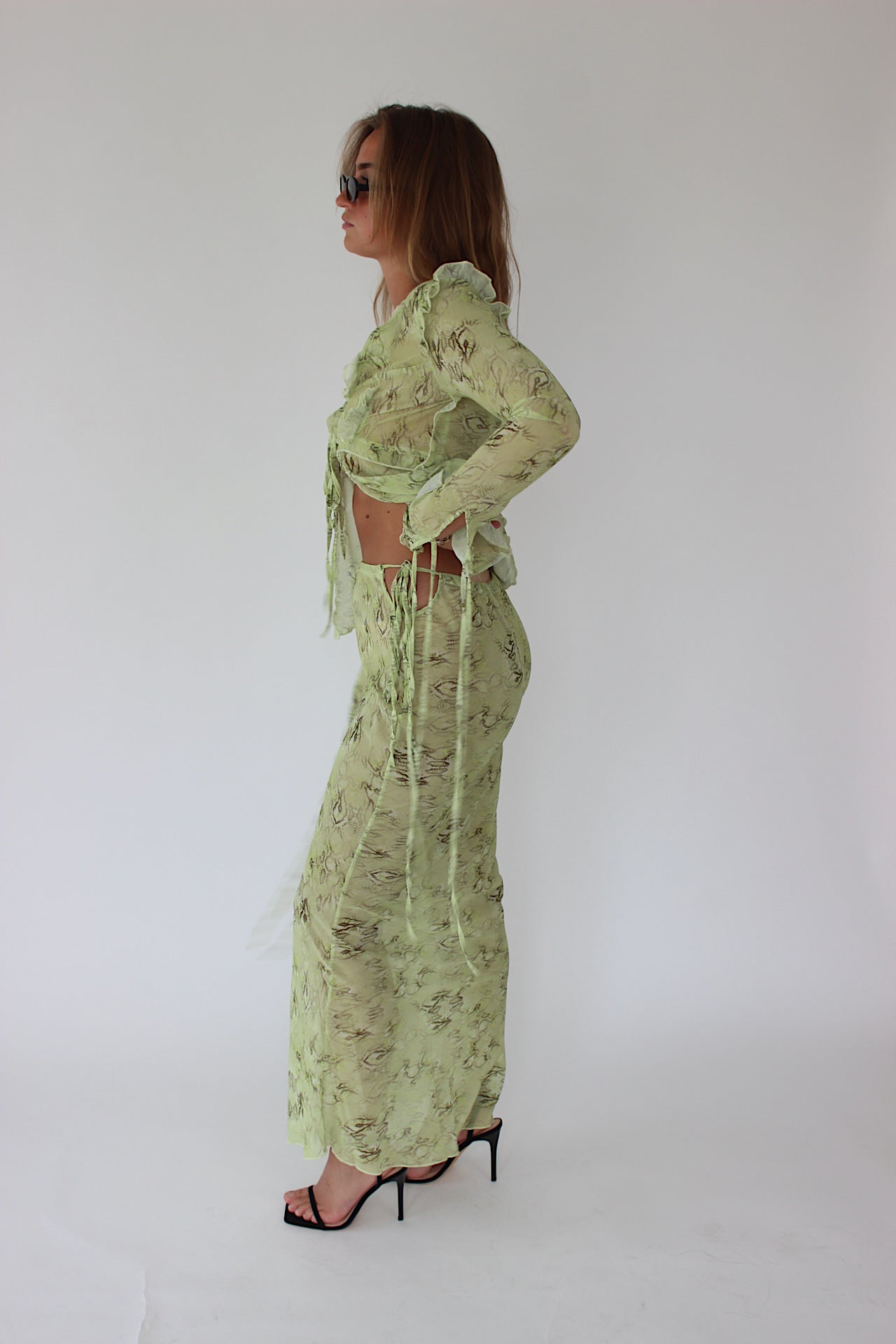 VIVI - Green Frilled Hem Maxi Skirt – chouette club